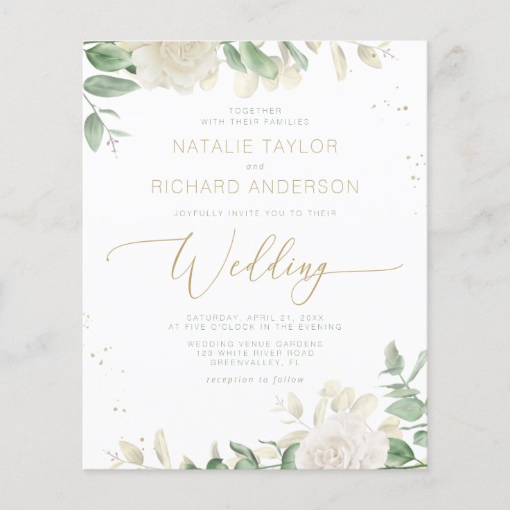 Budget Modern Elegant Greenery Wedding Invitation | Zazzle