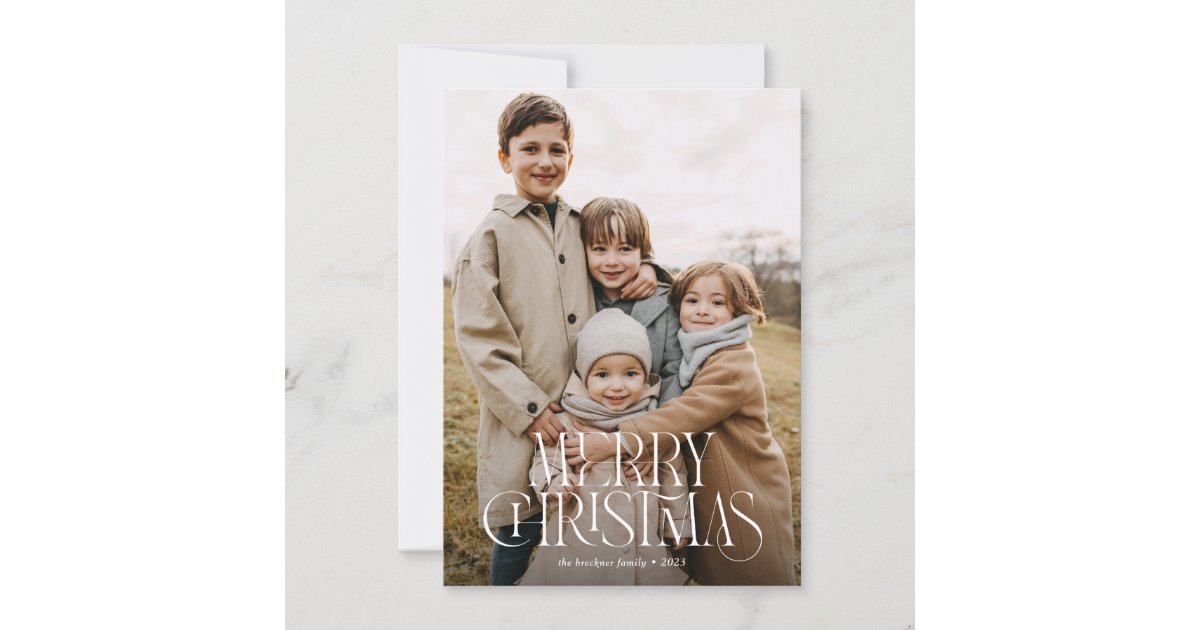 Budget Modern Elegant Merry Christmas Three Photo Holiday Card | Zazzle