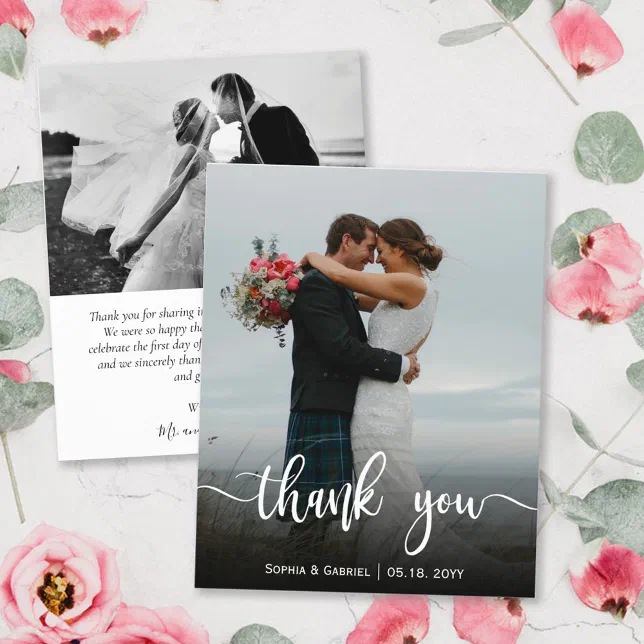 Budget Modern Full Photo Wedding Thank You Flyer | Zazzle