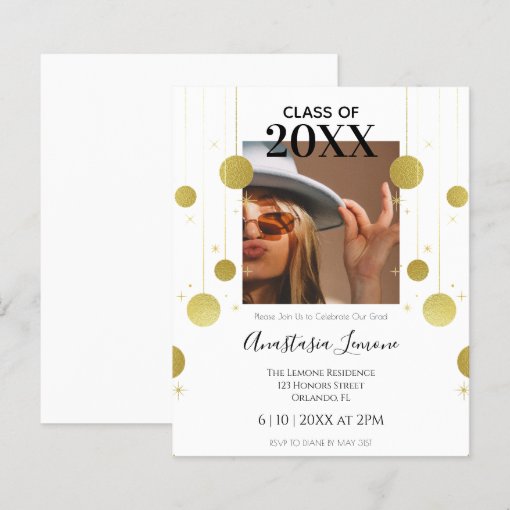 Budget Modern Gold & White Graduation Invitation | Zazzle