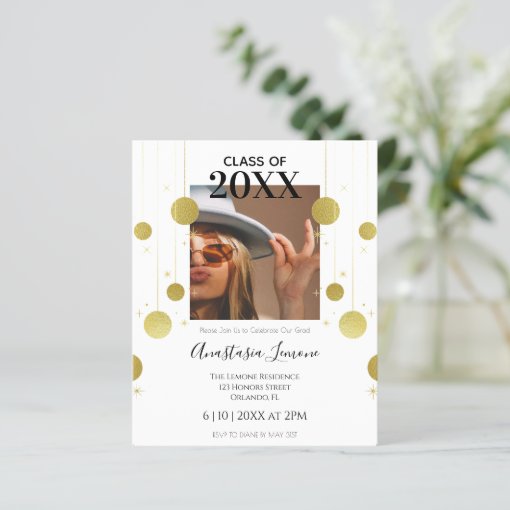 Budget Modern Gold & White Graduation Invitation | Zazzle