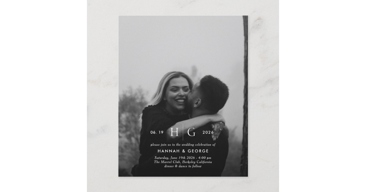 Budget Modern Monogram Portrait Wedding Invitation | Zazzle