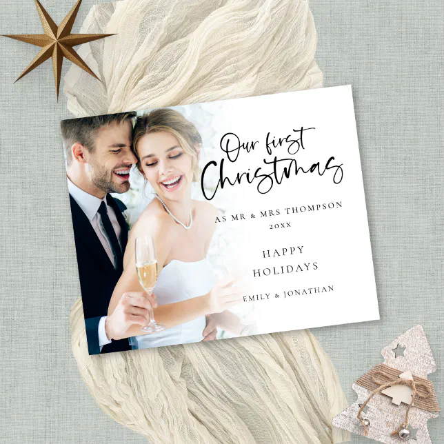 Budget Modern Our First Christmas Mr Mrs Photo | Zazzle