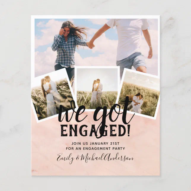 BUDGET Modern PHOTO ENGAGEMENT Announcement Flyer | Zazzle