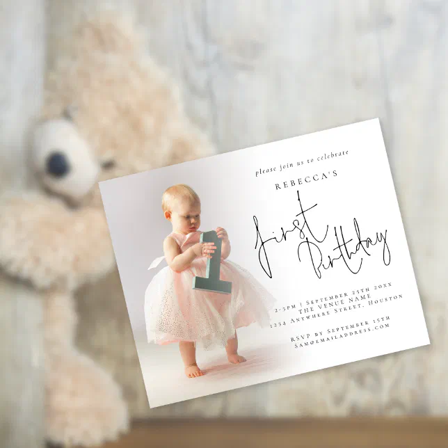 Budget Modern Photo Overlay 1st Birthday Invite | Zazzle