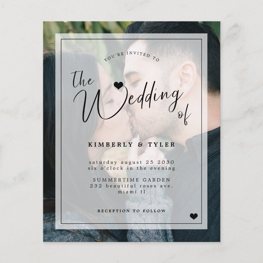 Budget modern photo overlay wedding invitation | Zazzle