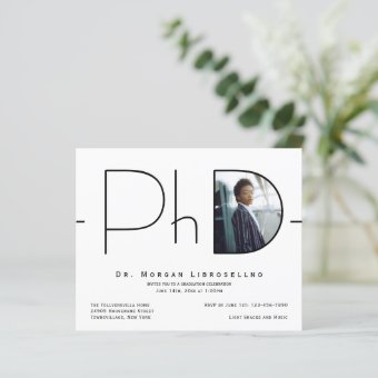Budget Modern Photo PhD Graduation Invitation | Zazzle