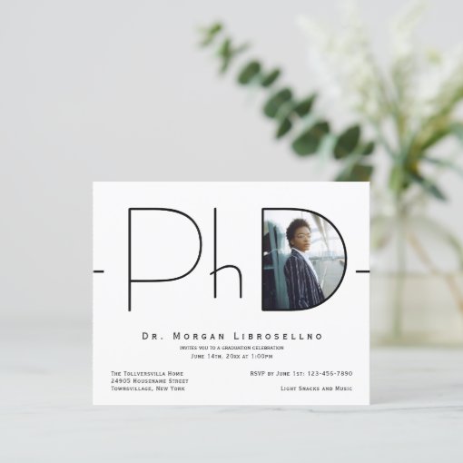 Budget Modern Photo PhD Graduation Invitation | Zazzle
