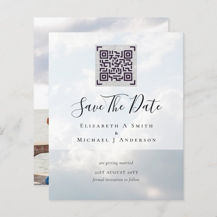 BUDGET Modern PHOTO SAVE THE DATE QR CODE RSVP | Zazzle