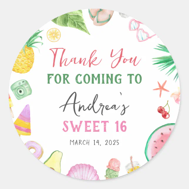 Budget Modern Pool Party Summer Sweet 16 Birthday Classic Round Sticker ...