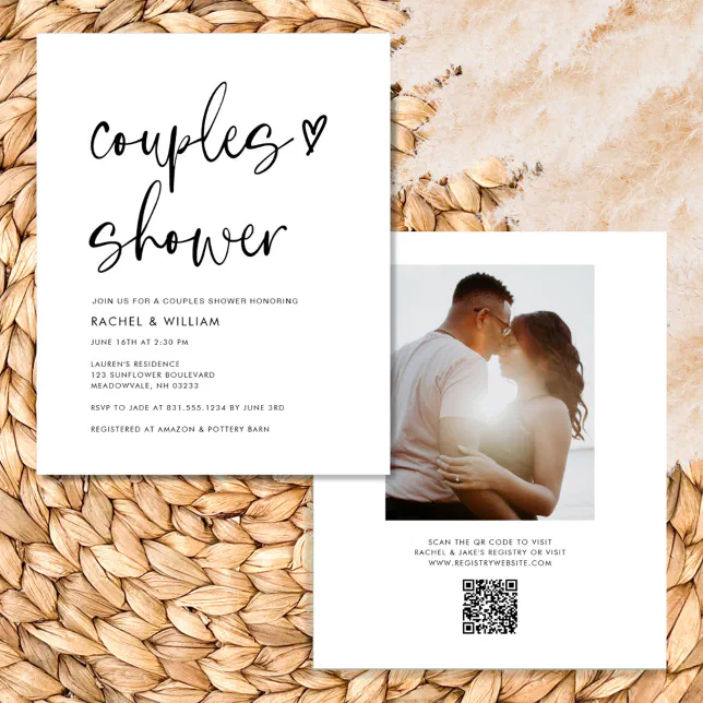 Budget Modern QR Code Couples Shower Flyer | Zazzle
