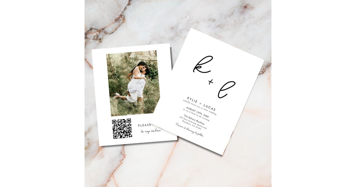 Budget Modern Qr Code Photo Wedding Invitation Flyer | Zazzle