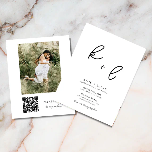 Budget Modern Qr Code Photo Wedding Invitation Flyer | Zazzle