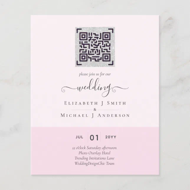 BUDGET Modern QR Scanning Code Wedding Invites Flyer | Zazzle