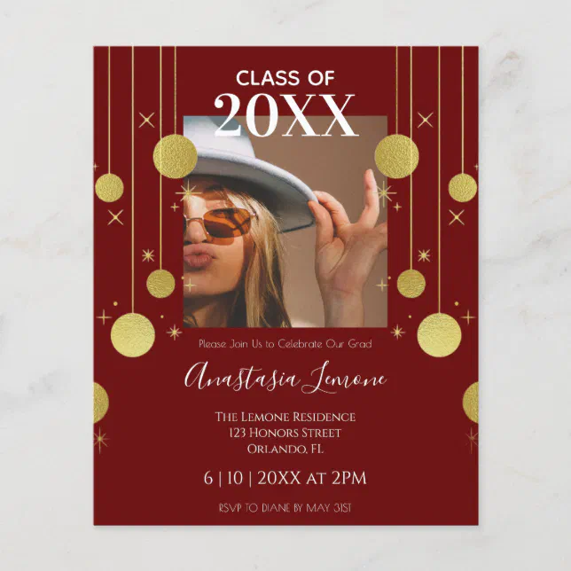 Budget Modern Red & Gold Graduation Invitation | Zazzle