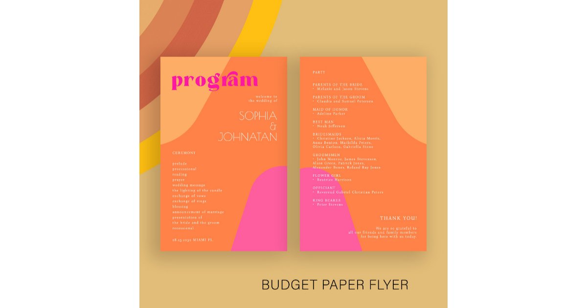 Budget modern retro wedding program template flyer | Zazzle