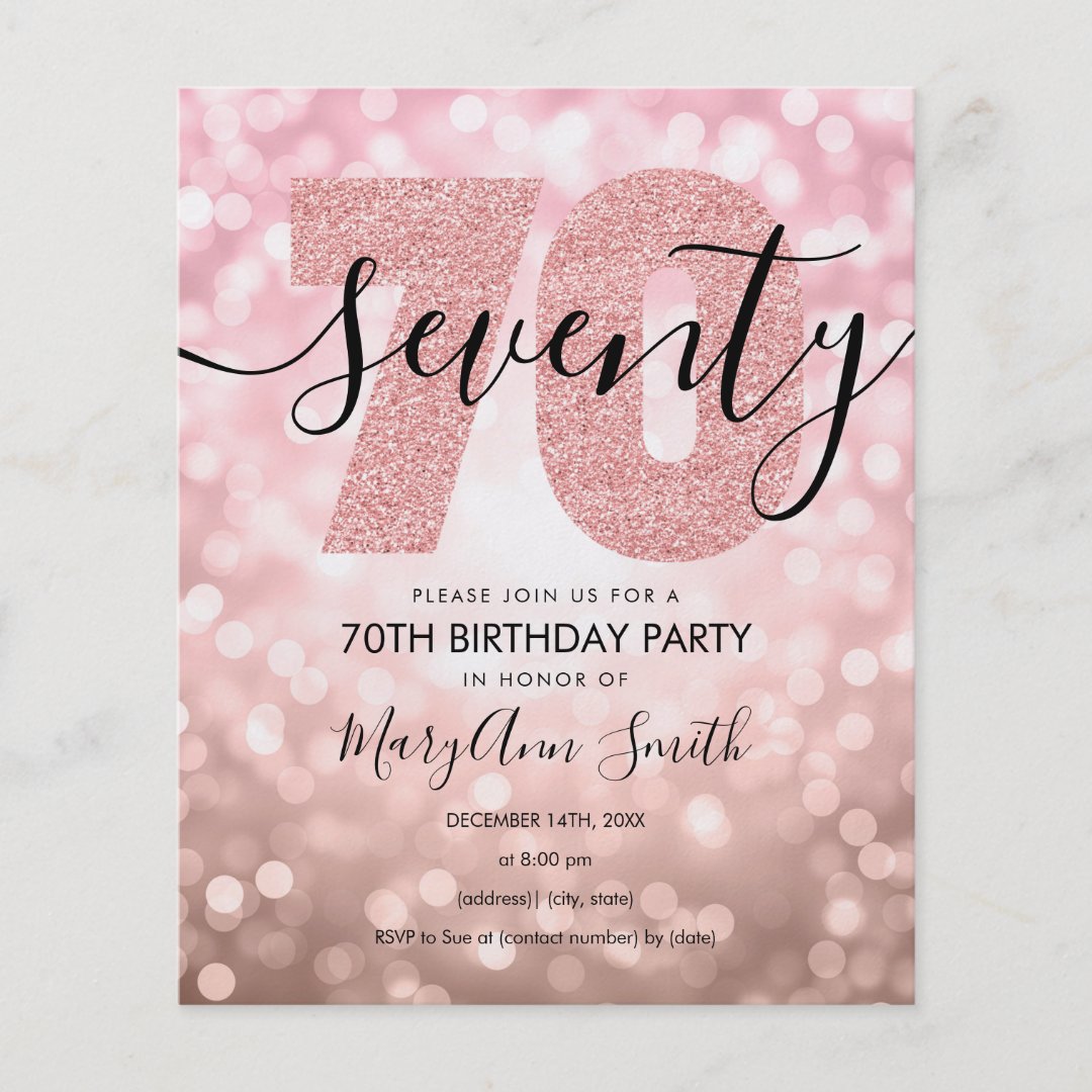 Budget Modern Rose Gold 70 Birthday Party Invite Flyer | Zazzle