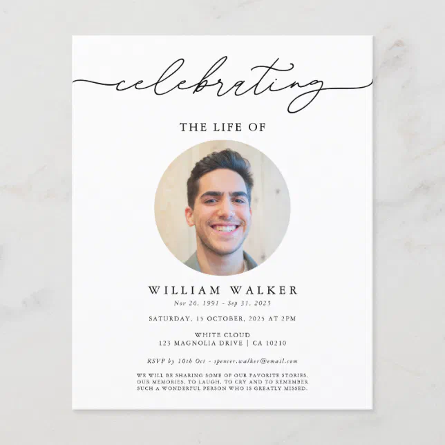 Budget Modern Round Photo Celebration of Life | Zazzle