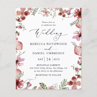 Budget Modern Rustic Pink Wedding Invitation | Zazzle