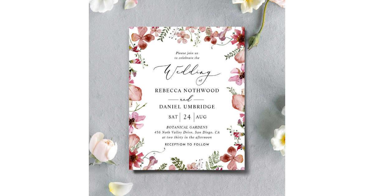 Budget Modern Rustic Pink Wedding Invitation | Zazzle