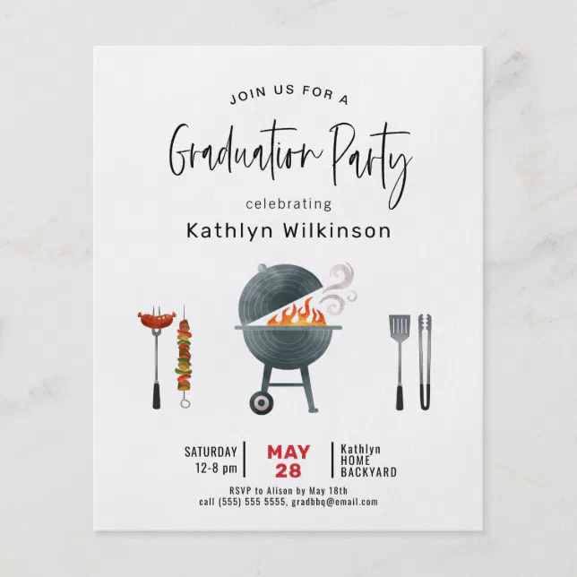 BUDGET Modern Script Graduation BBQ Invitation Flyer | Zazzle
