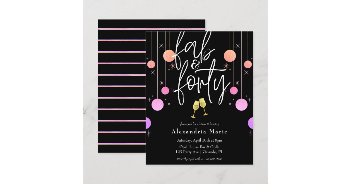 Budget Modern Sparkle "Fab & Forty" Birthday | Zazzle
