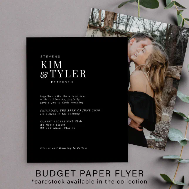 Budget modern typography photo wedding invitation flyer | Zazzle