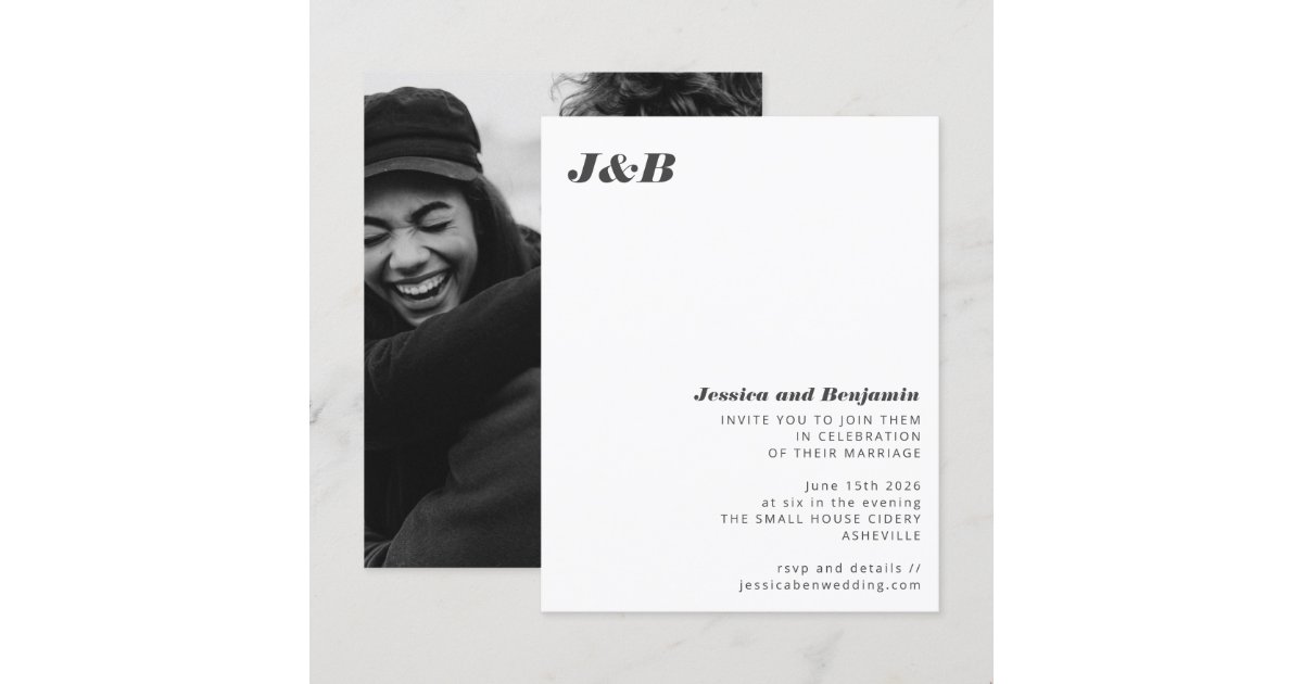 Budget Monogram Black White Photo Wedding Invite | Zazzle