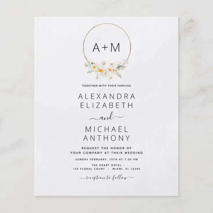 Budget Monogram Daisy Sage Green Floral Wedding Flyer | Zazzle