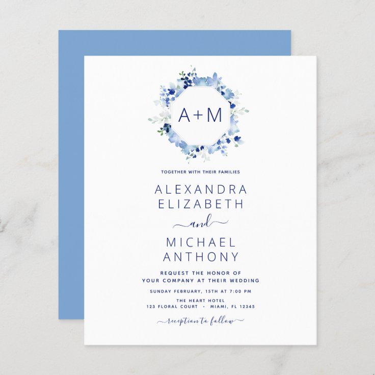 Budget Monogram Dusty Blue Floral Wedding | Zazzle