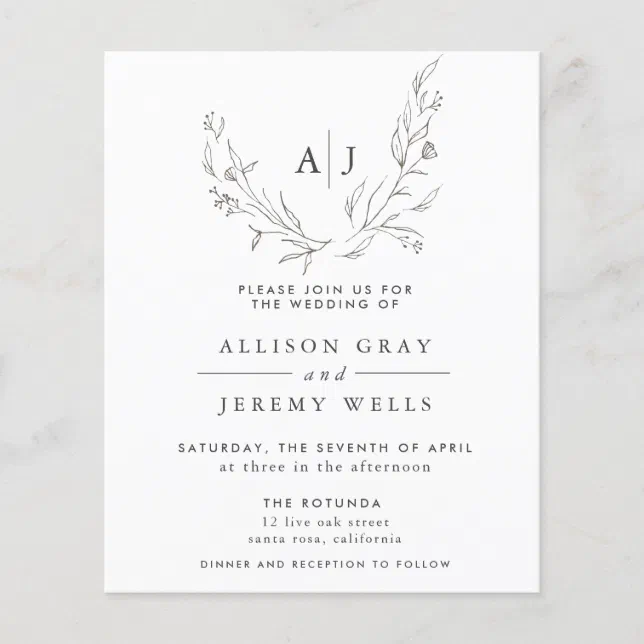 Budget Monogram Floral Wedding Invitation Flyer | Zazzle