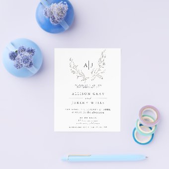 Budget Monogram Floral Wedding Invitation Flyer | Zazzle