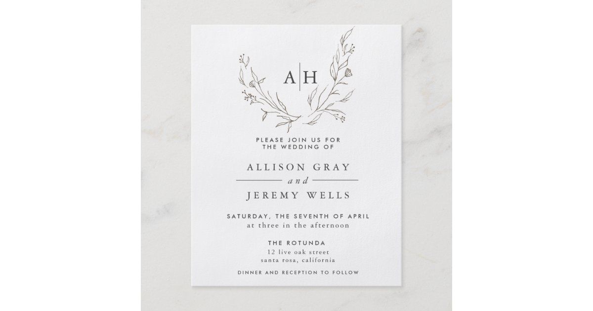 Budget Monogram Floral Wedding Invitation Flyer | Zazzle