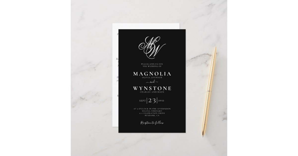 Budget Monogram QR Code Details Wedding Invitation | Zazzle