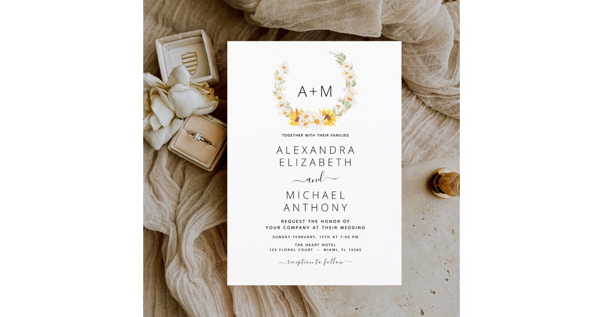 Budget Monogram Sunflower Daisy Greenery Wedding Flyer | Zazzle