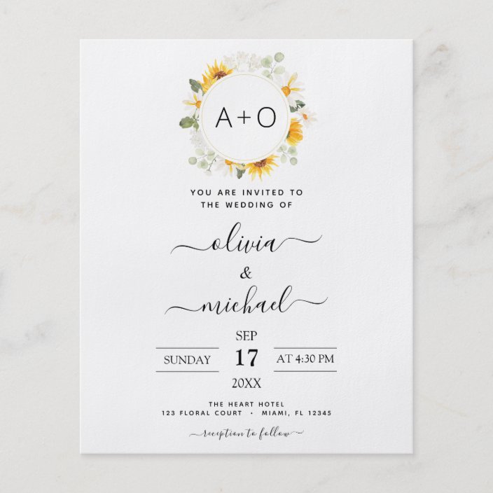 Budget Monogram Sunflower Eucalyptus Wedding Flyer | Zazzle.com