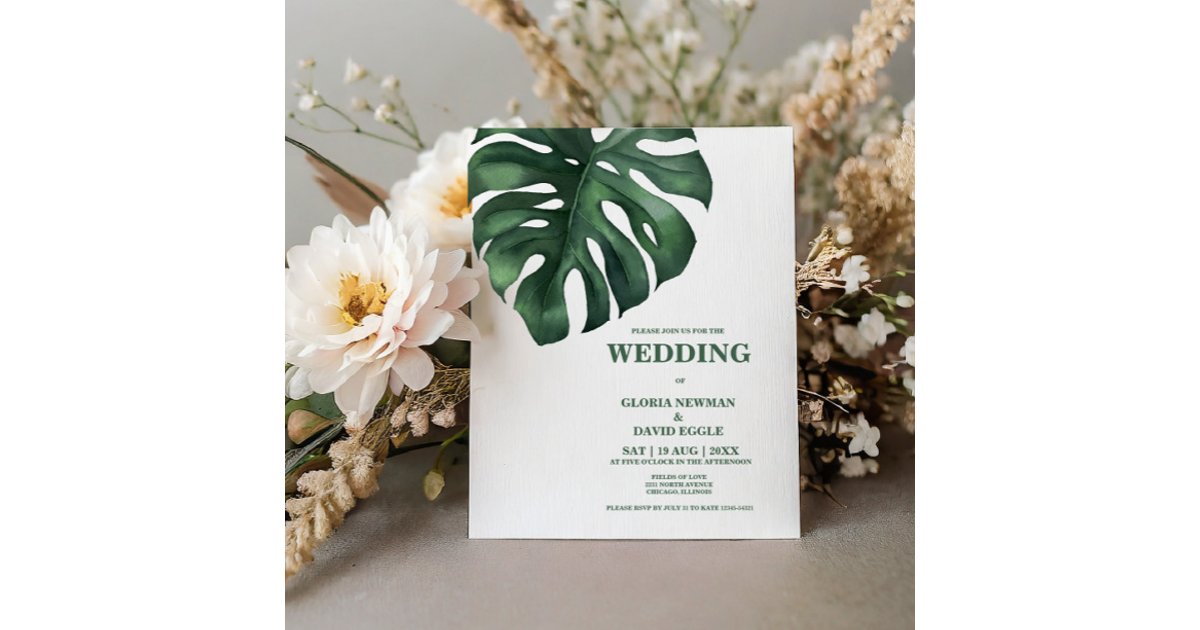 Budget Monstera Tropical Leaf Wedding Invitation | Zazzle