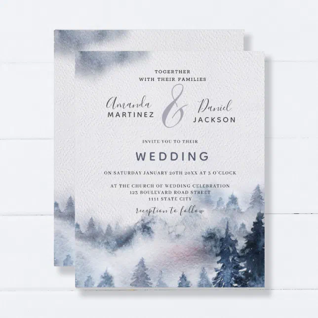 Budget Mountain Rustic purple Wedding Invitation | Zazzle