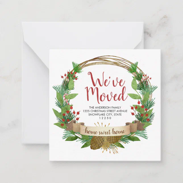 Budget Moved Christmas Wreath Holiday Moving Card | Zazzle