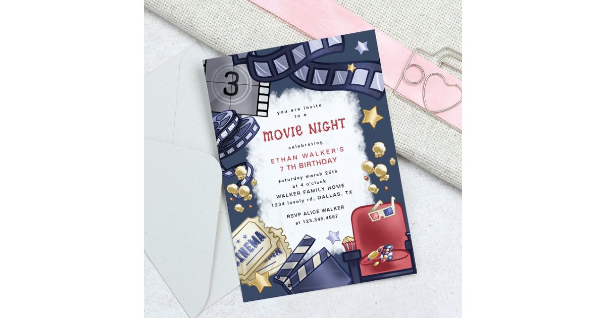 Budget Movie Night Kids Birthday Invitation | Zazzle
