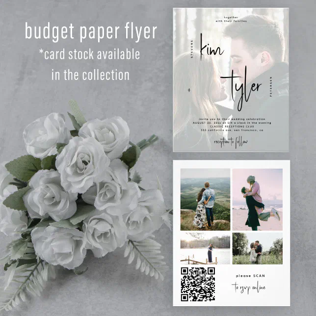 Budget multi photo QR CODE wedding Invitation Flyer | Zazzle