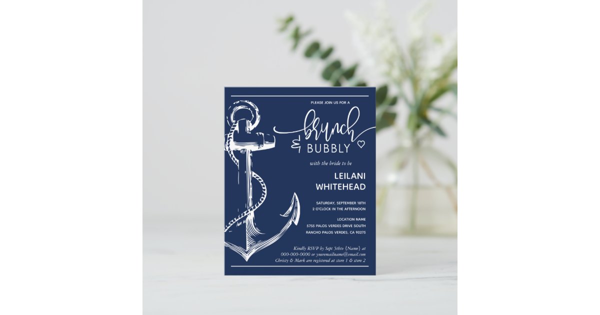 Budget Nautical Anchor Bridal Shower Navy Invite | Zazzle