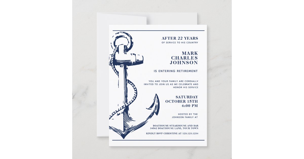 Budget Nautical Anchor Navy Retirement Invitation | Zazzle