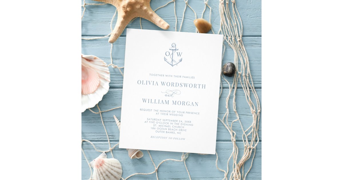 Budget Nautical Anchor Wedding Invite Dusty Blue Flyer | Zazzle