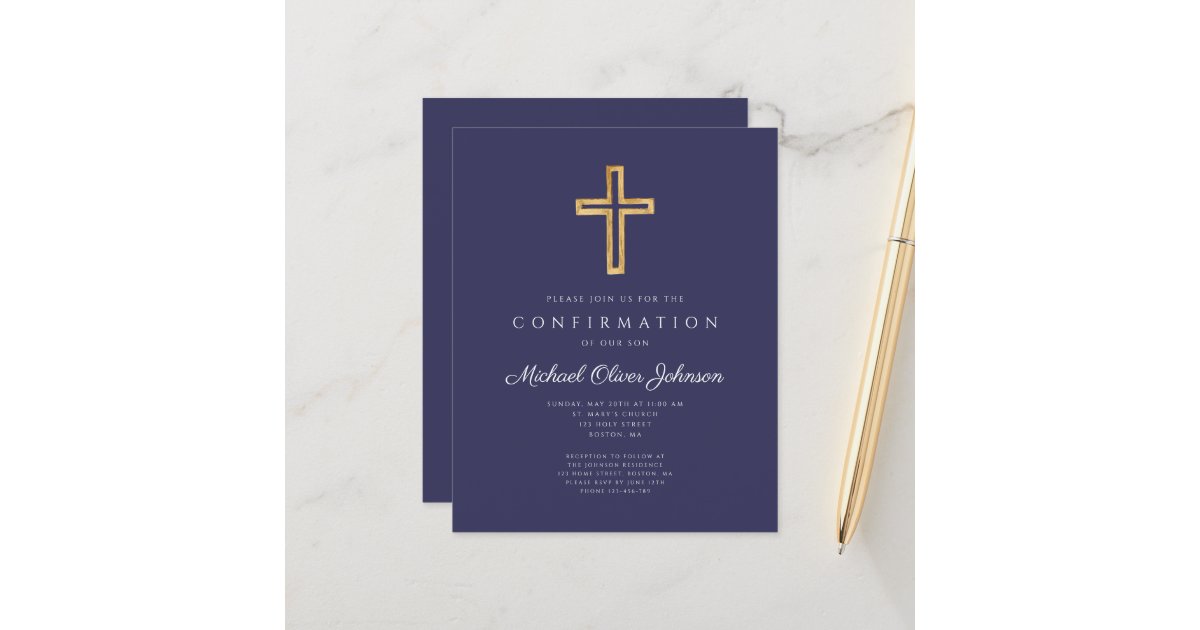 Budget Navy Blue Cross Confirmation Invitation | Zazzle