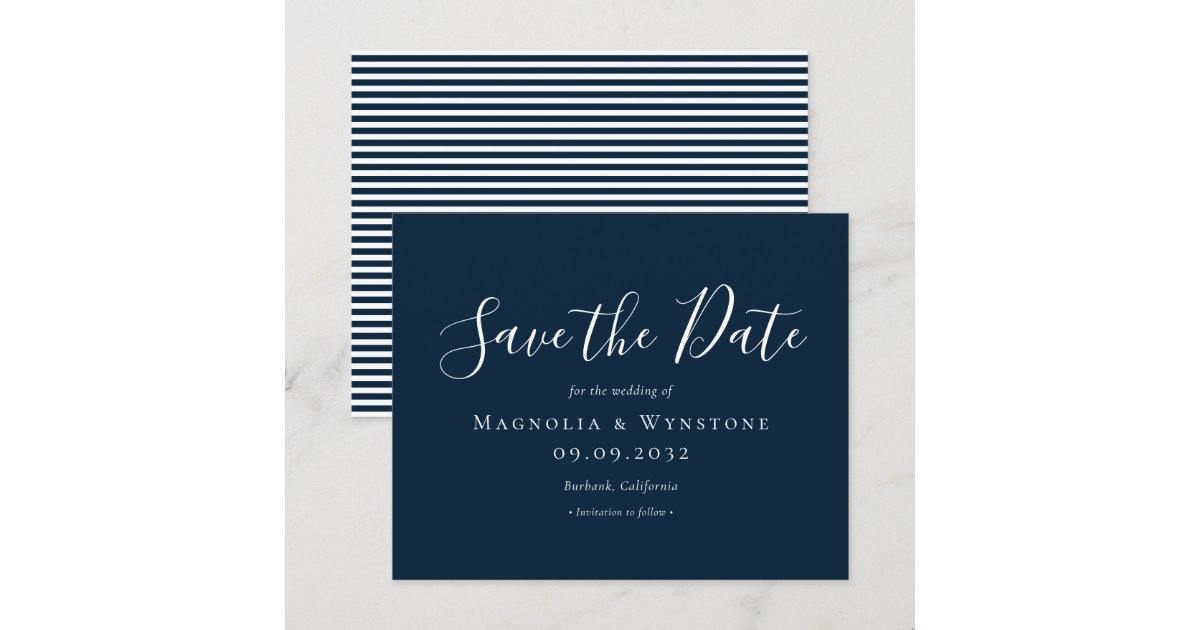 BUDGET Navy Blue Wedding Save The Date | Zazzle