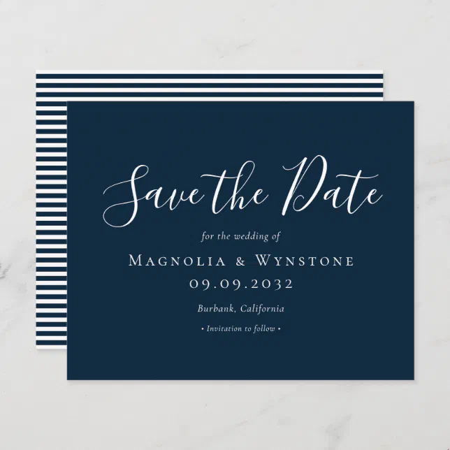 BUDGET Navy Blue Wedding Save The Date | Zazzle