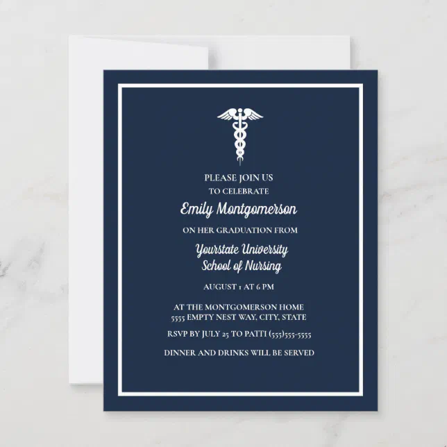 BUDGET Navy Blue White Nursing School Graduation | Zazzle