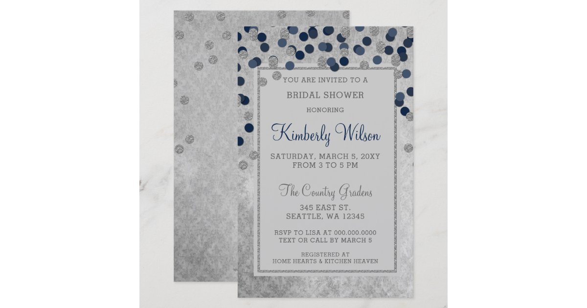 Budget Navy Confetti Bridal Shower Invitation | Zazzle