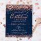Budget Navy Rose Gold Glitter Birthday Invitation | Zazzle